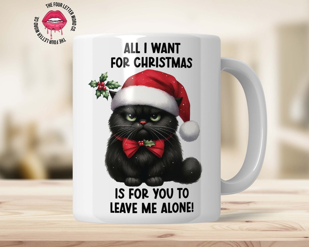 Funny Christmas Cat Mug Wrap | Cat Christmas Mug | Christmas Black Cat ...