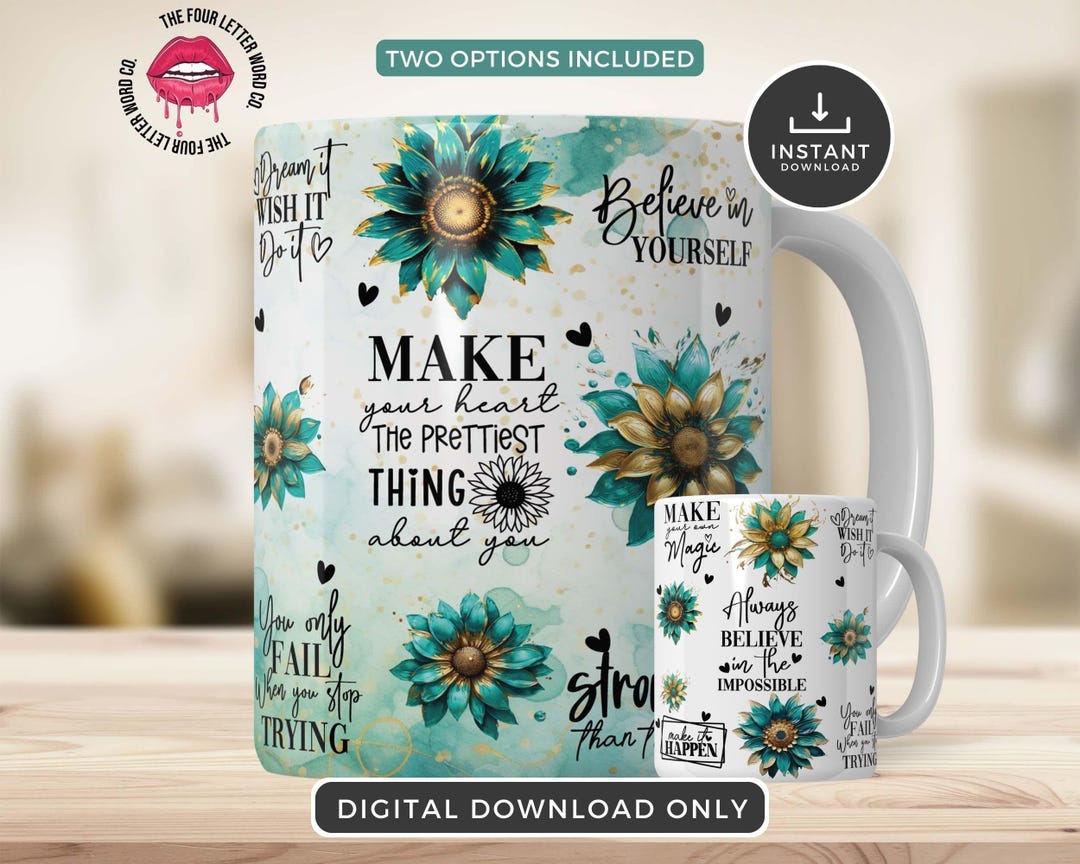 Motivational Mug Wrap | Daily Reminder Mug PNG | Mindfulness Mug PNG ...