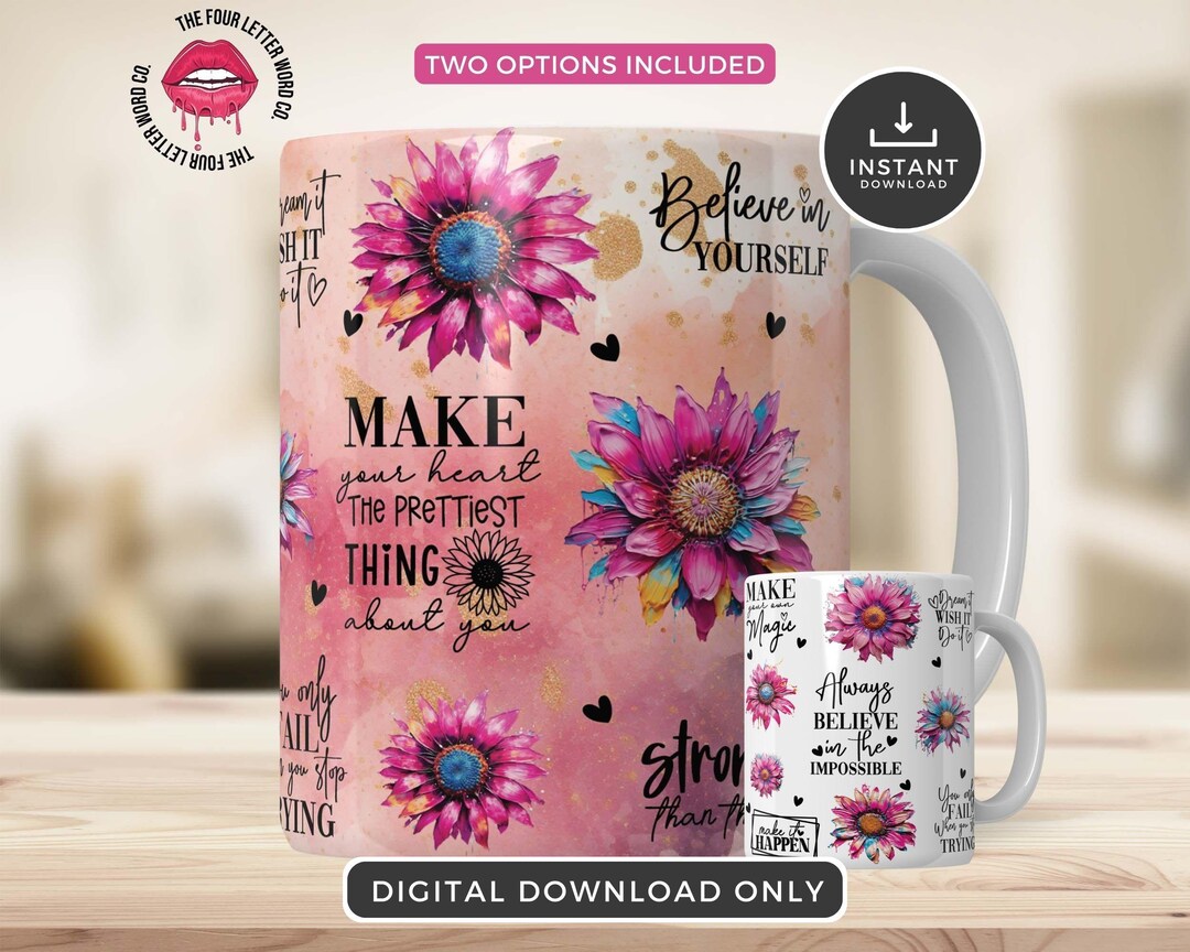 Motivational Mug Wrap | Daily Reminder Mug PNG | Mindfulness Mug PNG ...