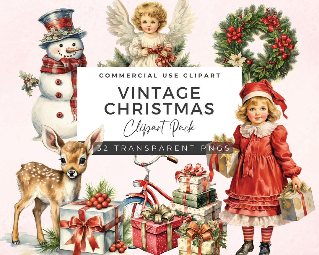 Vintage Christmas Clipart Bundle | Christmas Ephemera | Vintage ...