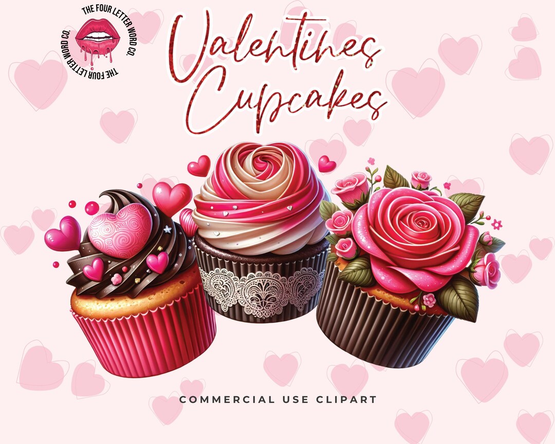 Valentine Cupcake Clipart Bundle | Dessert Clipart | Valentine PNG ...