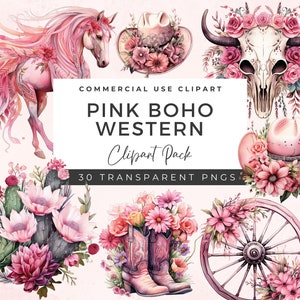30 PNG Pink Watercolor Western Clip Art Bundle | Cowgirl Clip Art ...
