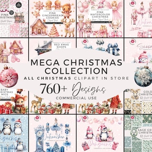 760+ Mega Christmas Clipart Bundle | Christmas Digital Paper | Pink ...