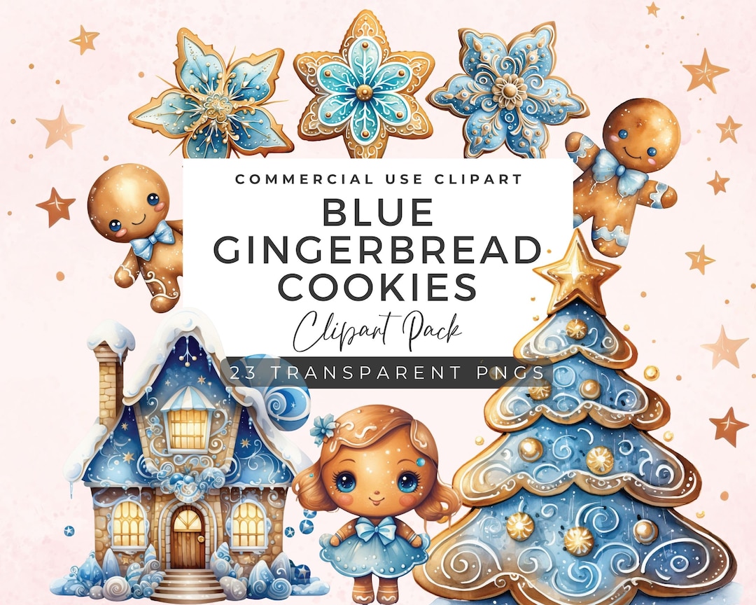 Blue Gingerbread Clipart Bundle | Gingerbread House & Cookies ...