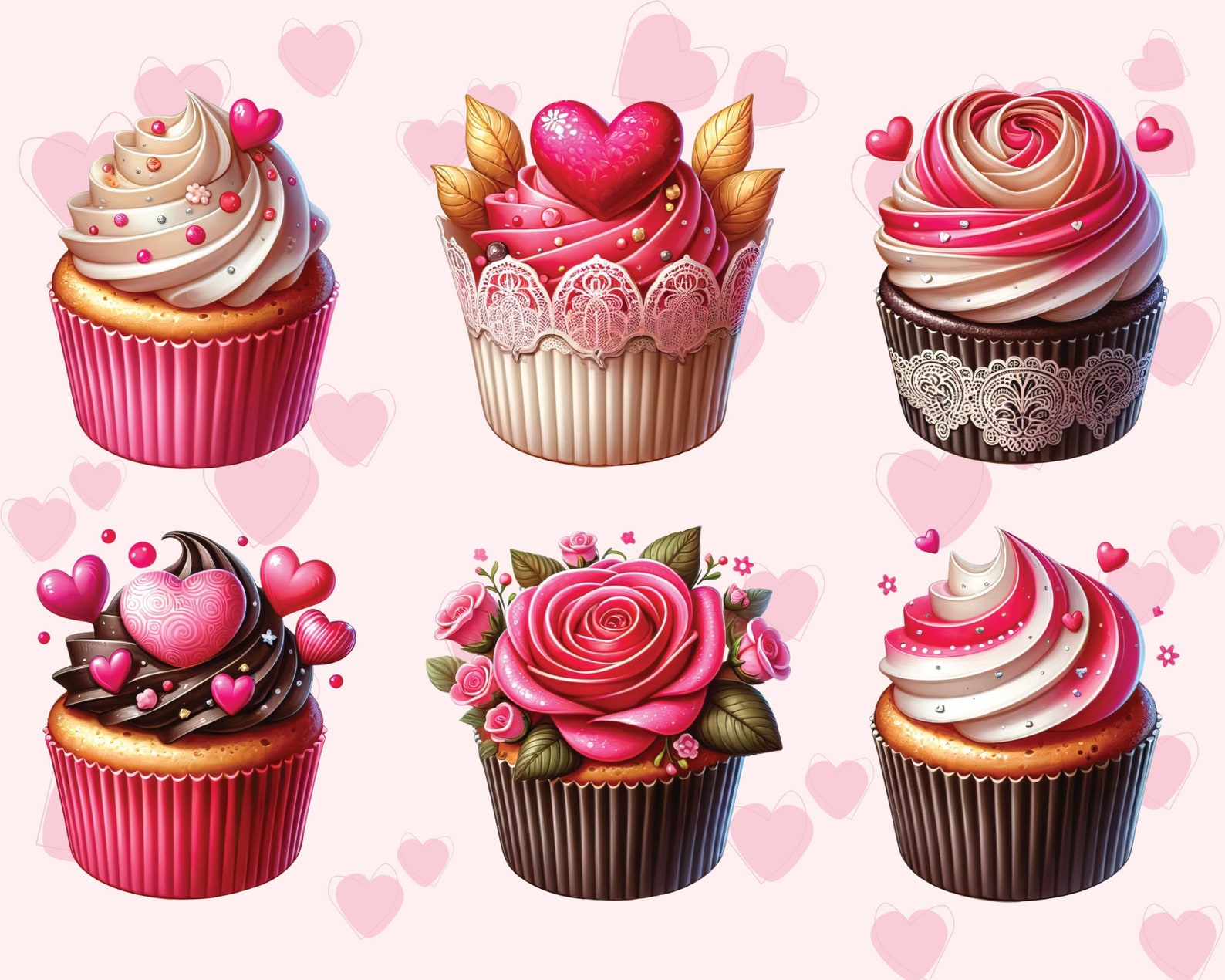 Valentine Cupcake Clipart Bundle | Dessert Clipart | Valentine PNG ...