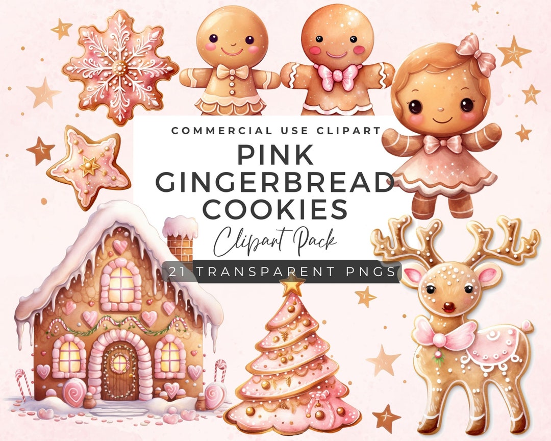 Pink Gingerbread Clipart Bundle | Gingerbread House & Cookies ...