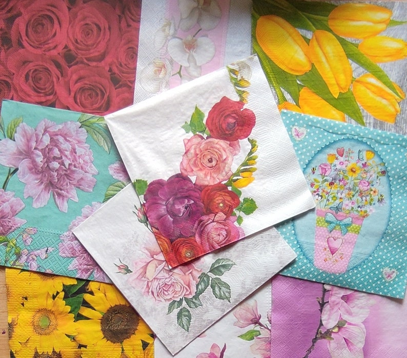 Beautiful Flower Mix Surprise Pack 10 Paper Napkins for - Etsy