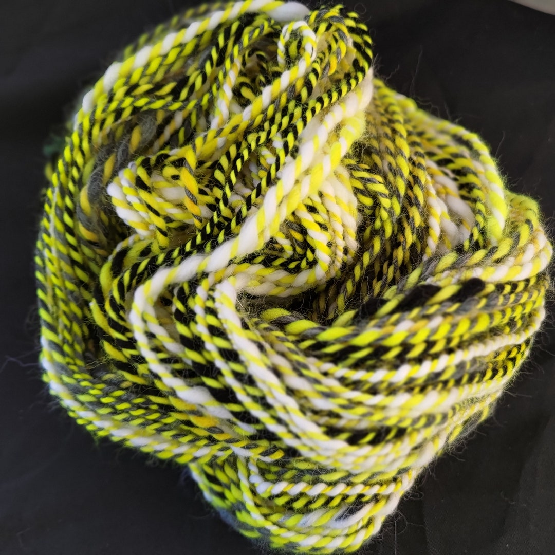 Hand Spun Art Yarn: 125g Bulky Weight Neon Yellow/black/ Grey/ Cream ...