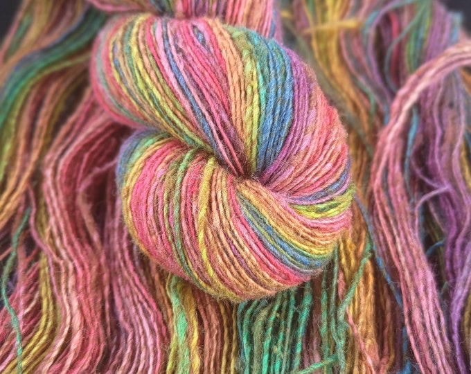 Hand Dyed Tsumugi Silk Yarn: 4ply "bifrost" 50g/200m Rainbow Hand Dyed ...