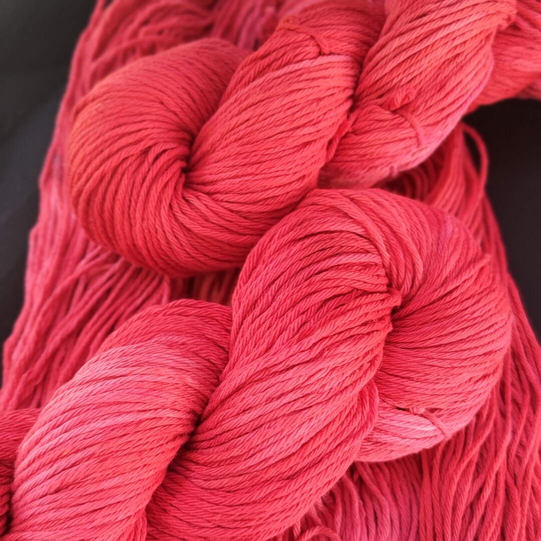 Hand Dyed Cotton Yarn: 8ply "ruby Slippers" 100g/ 165m Bright Red ...