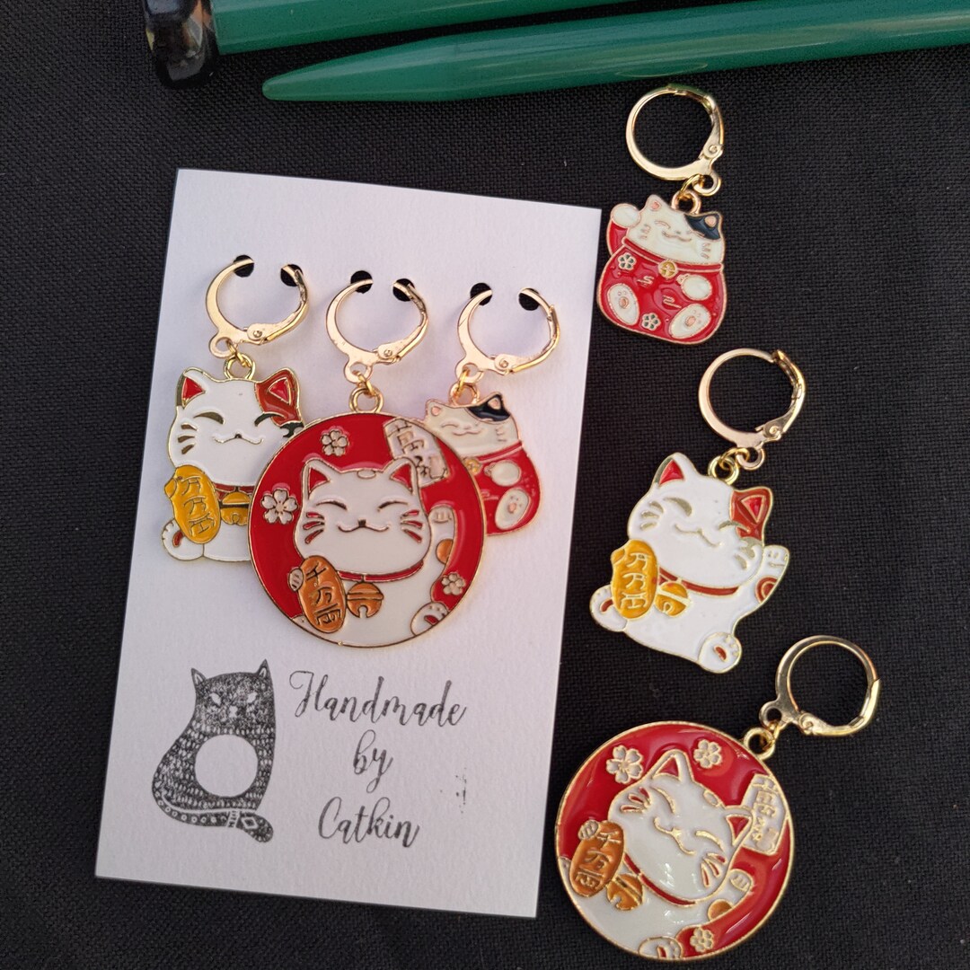 Lucky Cat Markers Sets: Leverback Loops Knitting Crochet Stitch Markers ...