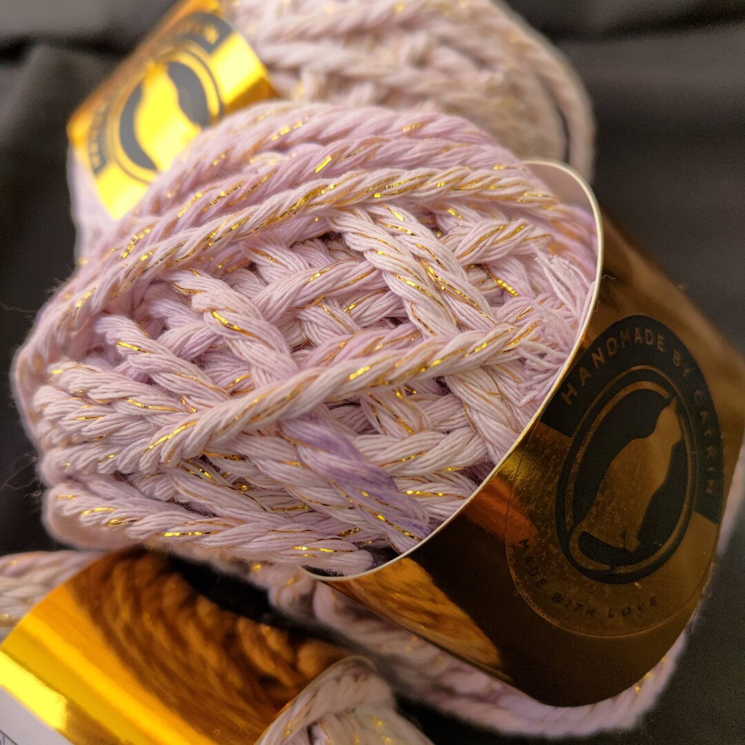Hand Dyed Macrame Cotton: Gold Glitter Lilac Pastel Pink 3mm Macrame ...