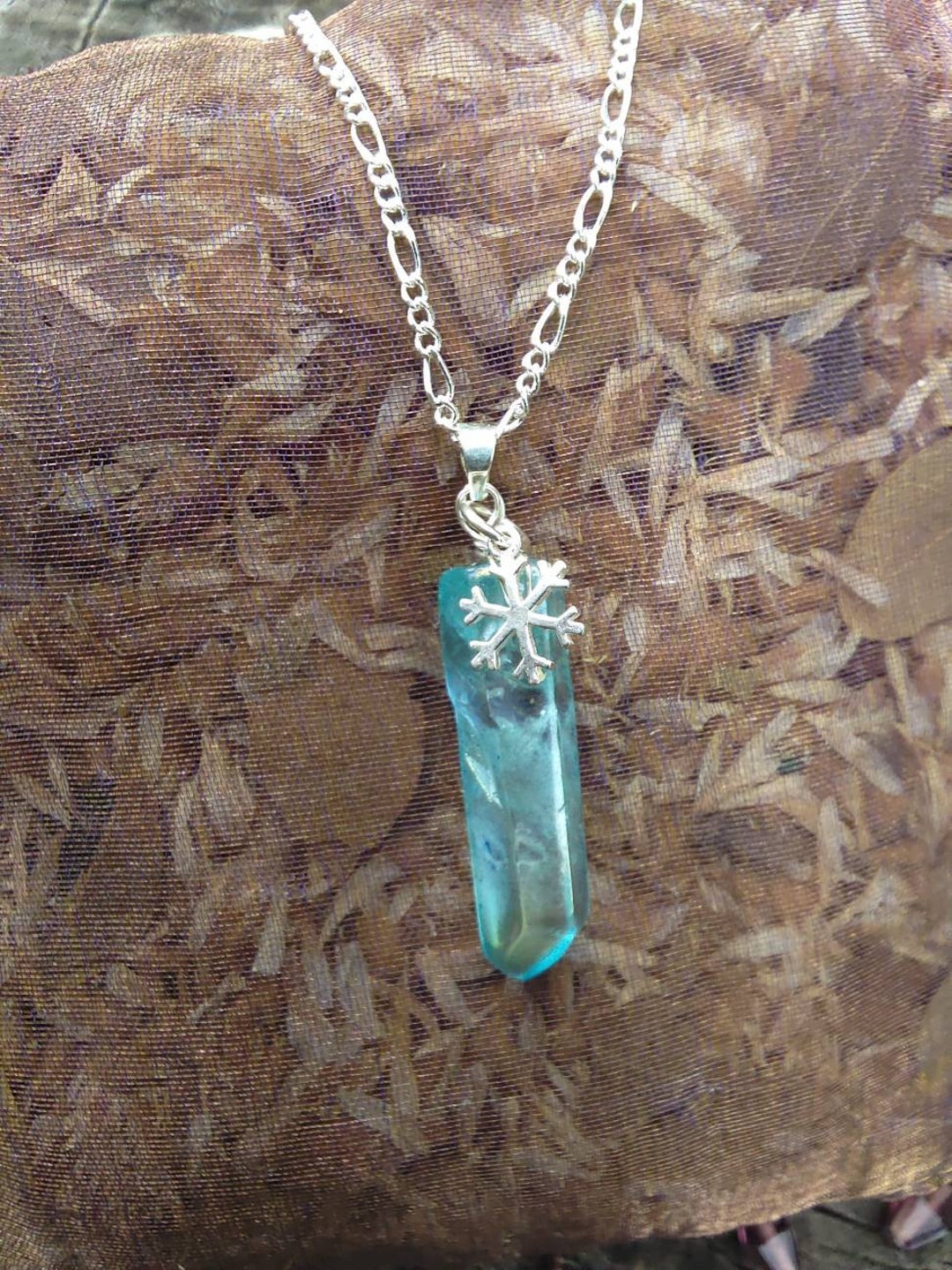 Frozen Snowflake Ice Shard Pendant- Aura Quartz Blue Crystal Pendant ...