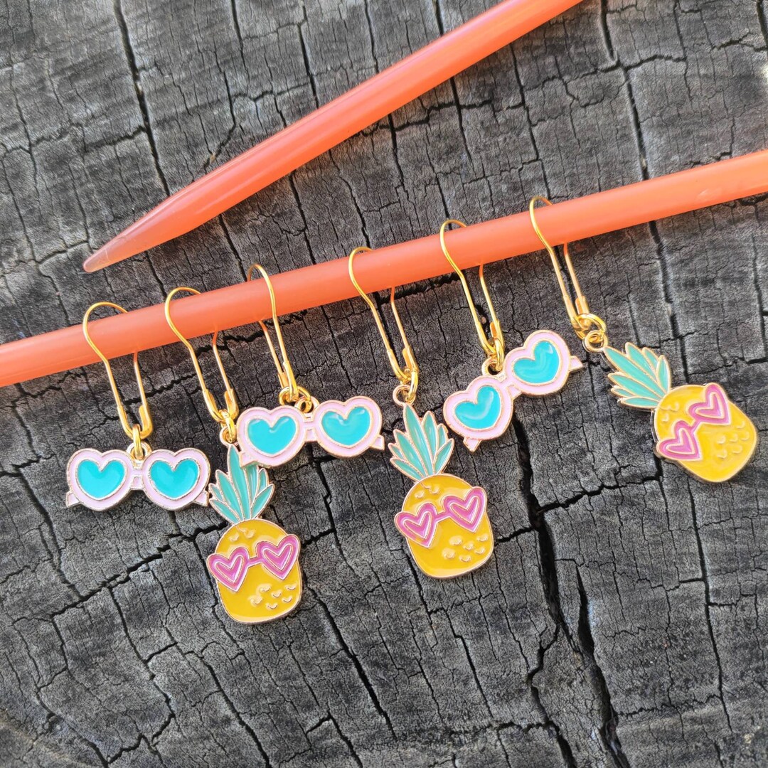 Cute Summer Pineapple and Sun Glasses Stitch Markers: Set of 6 Crochet ...