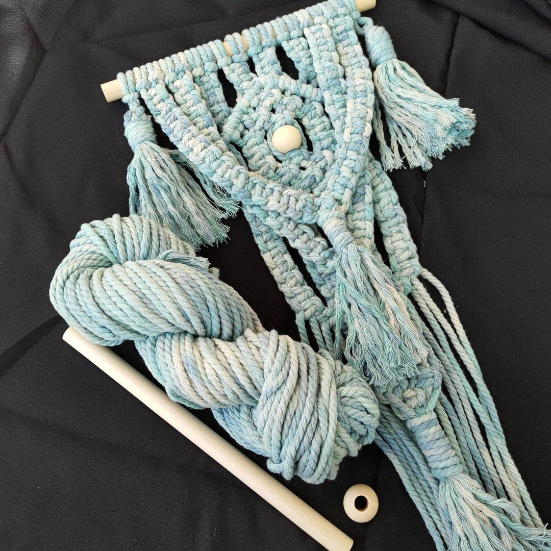 Hand Dyed Macrame DIY KIT: Blue Shades Wall Hanging Kit, 3mm Macrame ...