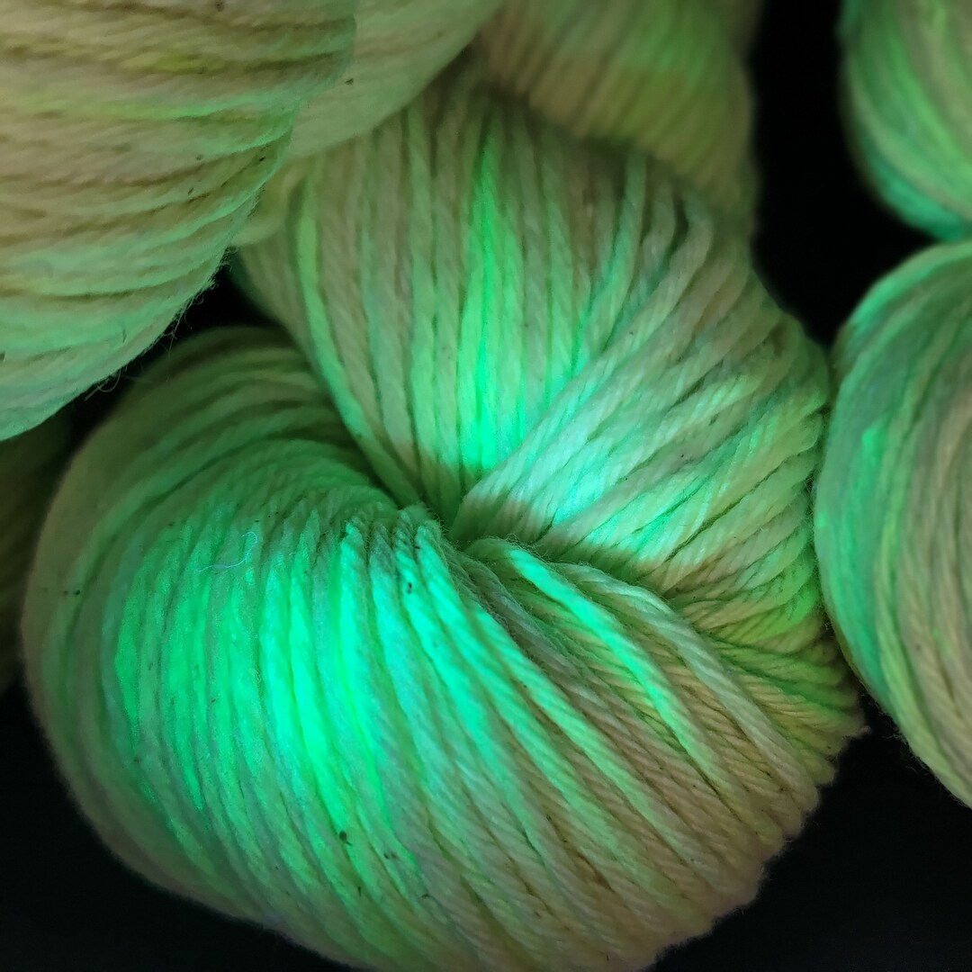 Hand Dyed Cotton Yarn: 8ply kiwi 100g/ 165m UV Reactive Yarn, Neon ...