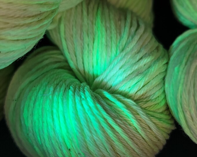 Hand Dyed Cotton Yarn: 8ply "kiwi" 100g/ 165m UV Reactive Yarn, Neon ...