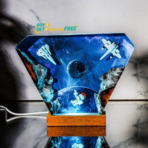 Interstellar Epoxy Lamp, Space Galaxy Resin and Wood Night Light ...