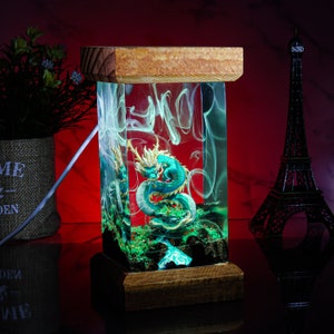 Dragon Lamp, ANIME Night Lamp Handmade From Wood and Resin, Custom ...