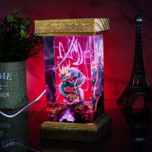 Dragon Lamp, ANIME Night Lamp Handmade From Wood and Resin, Custom ...