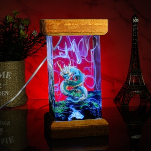 Dragon Lamp, ANIME Night Lamp Handmade From Wood and Resin, Custom ...