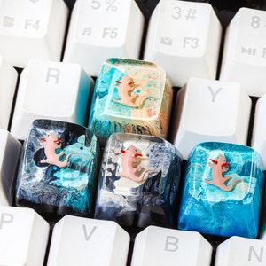 Blue Axolotl Artisan Keycap, White Black Axolot Keycap, Custom Keycap ...