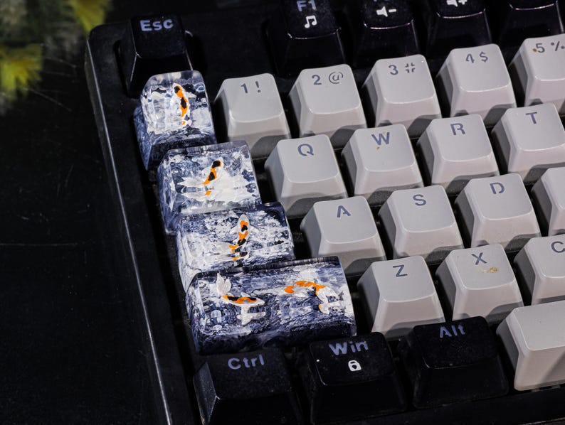 Black White Koi Fish OEM Keycap, Koi Fish SA Profile Keycap, Handmade ...