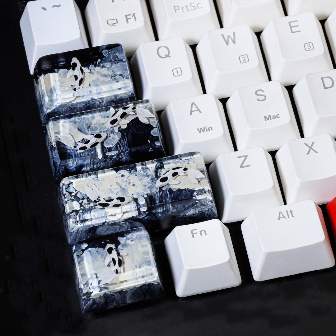 Black White Koi Fish Keycap, Koi Fish SA Profile Keycap, Handmade ...