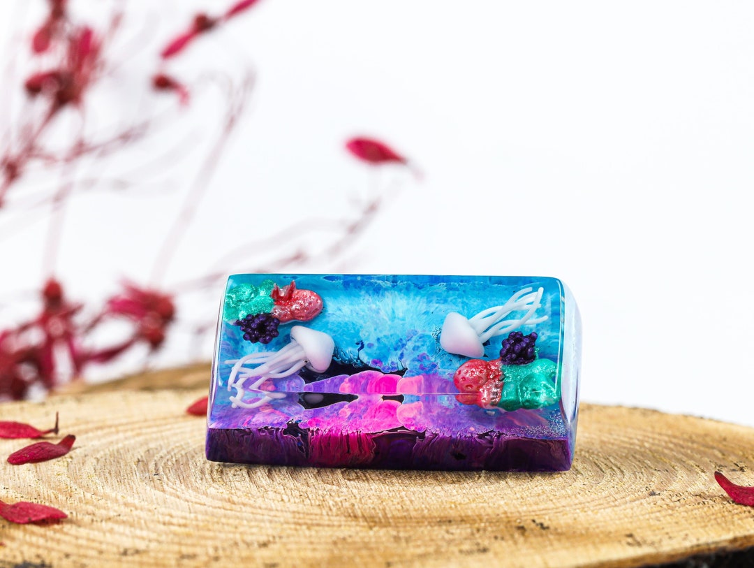Jellyfish Keycap, Blue Pink Jellyfish SA Profile Keycap, Handmade ...