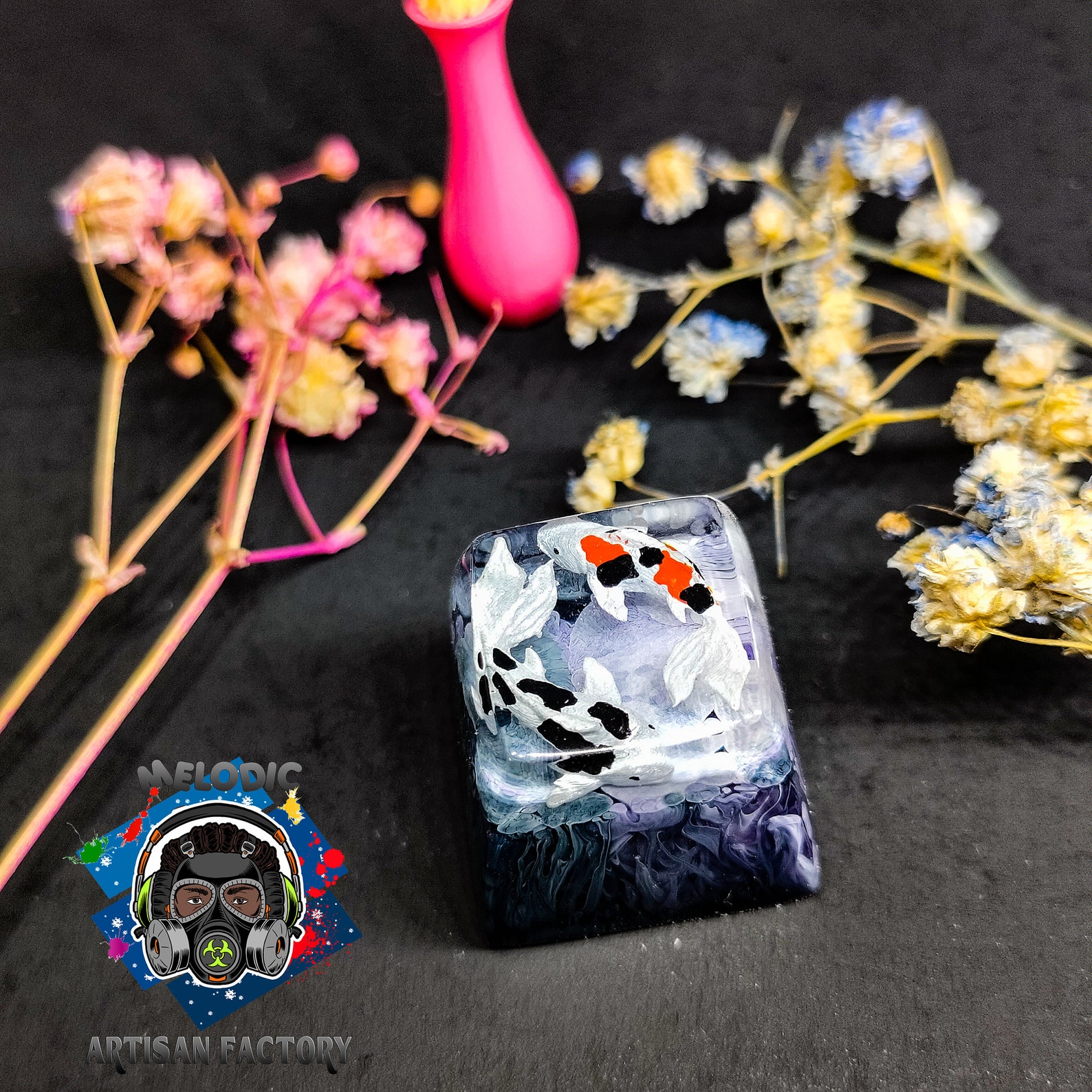 Black Koi Keycap, Koi Fish Resin Keycaps, Handmade Artisan Keycap ...