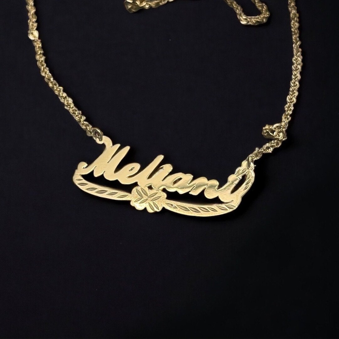 14K Solid Gold Name Pendant With Flower -real 14K Yellow Gold Custom ...
