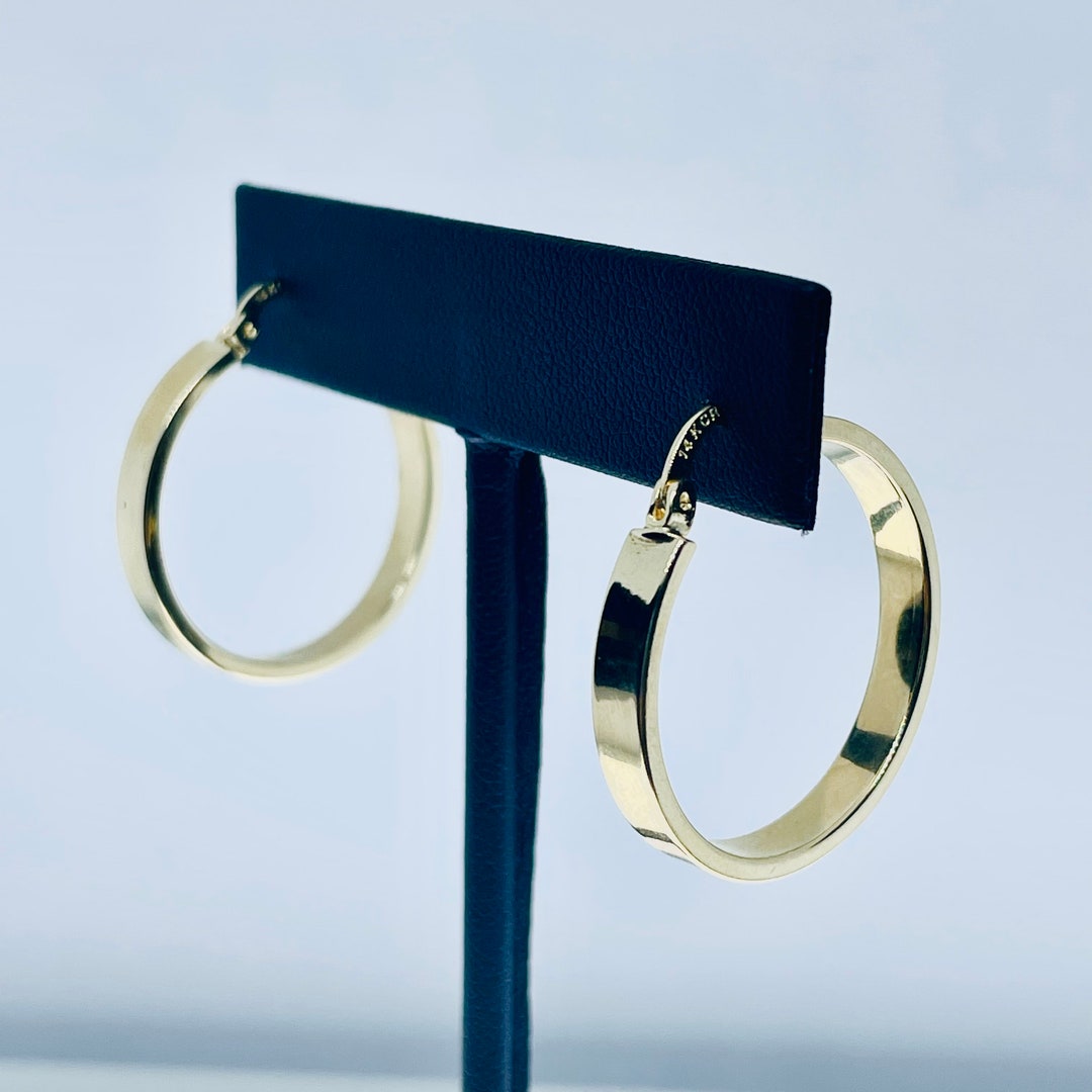 14K Solid GOLD 4mm High Hoop Earrings, Thick, Classic Hoop Earrings ...