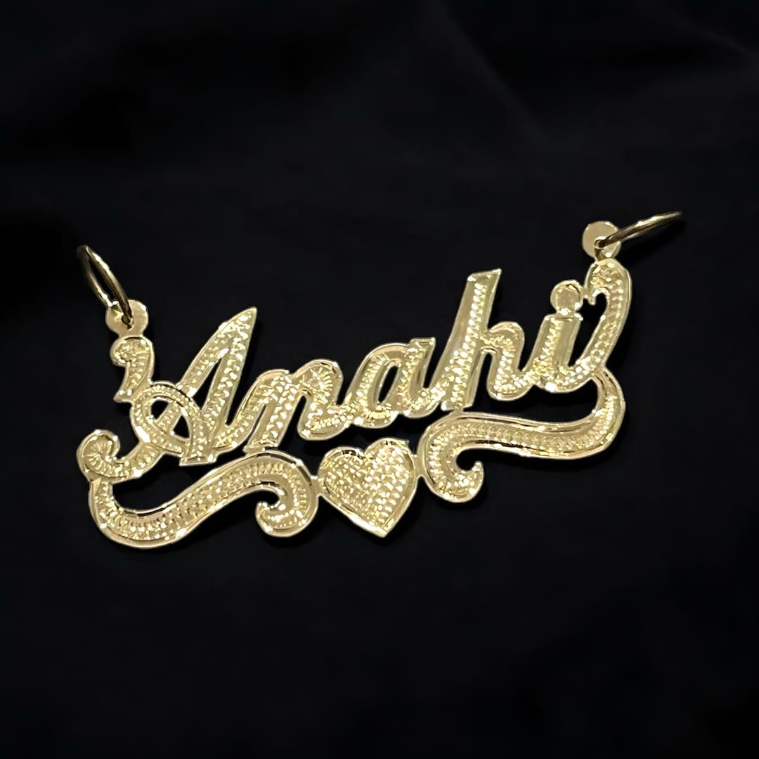 Version 2| 14K, 10K Solid Gold Name Pendant Diamond Cut Engraved ...