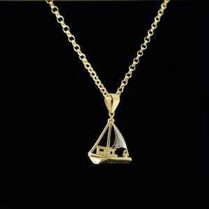 14K Solid Gold 3D Detailed Sailing Boat Pendant, Sailboat Charm + LAZER ...
