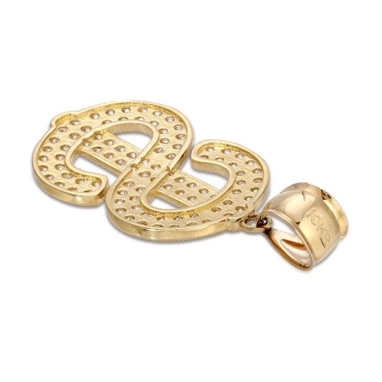 10k Solid Gold Money Dollar Sign Lucky CZ Charm Pendant Necklace for ...