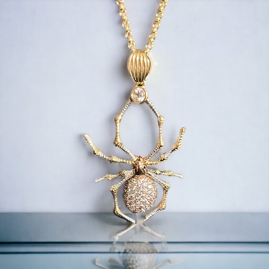 14K Authentic Yellow Gold Spider Charm/pendant With CZ - Etsy