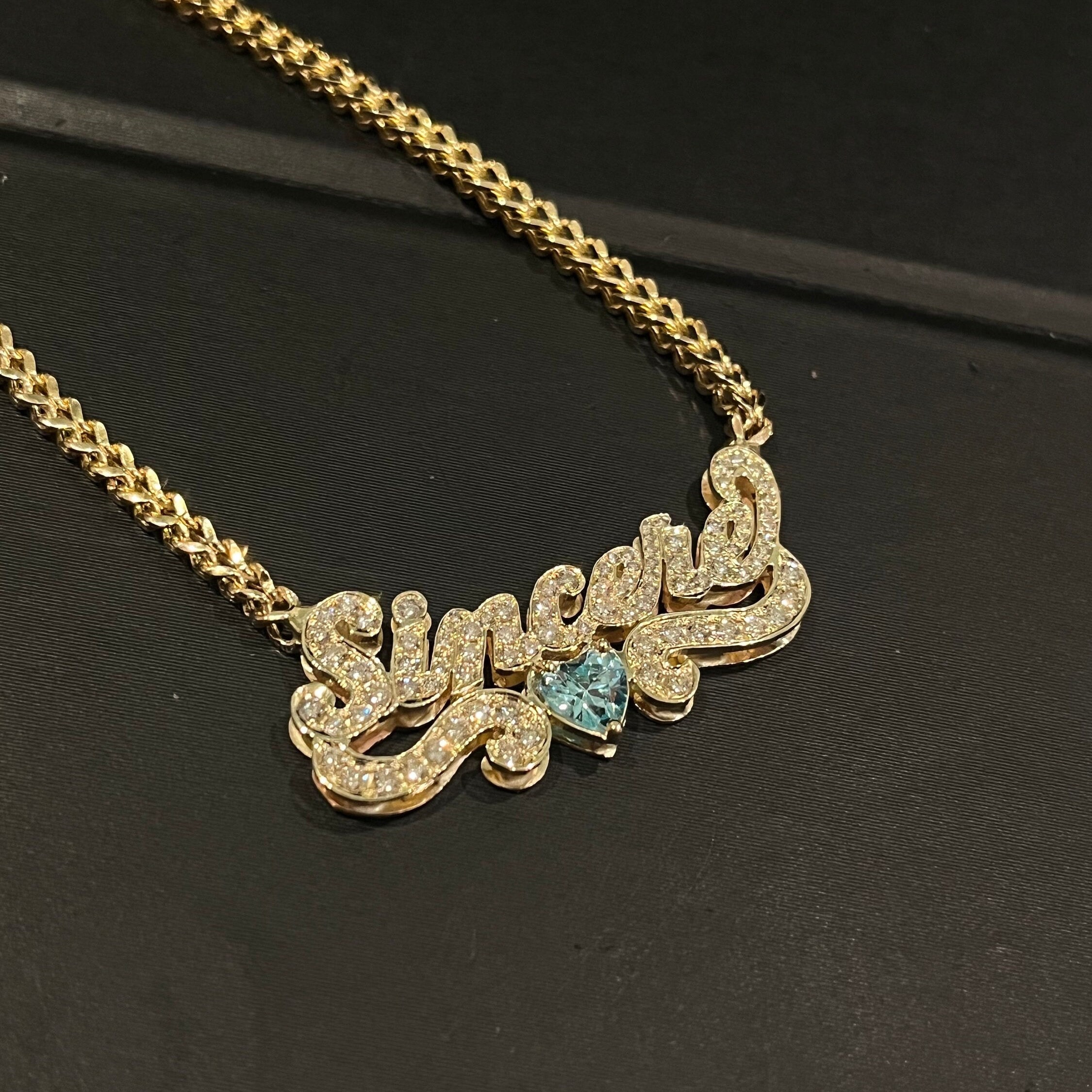 14K or 10K Solid Gold Diamonds Name Plate Personalized HANDMADE Custom ...