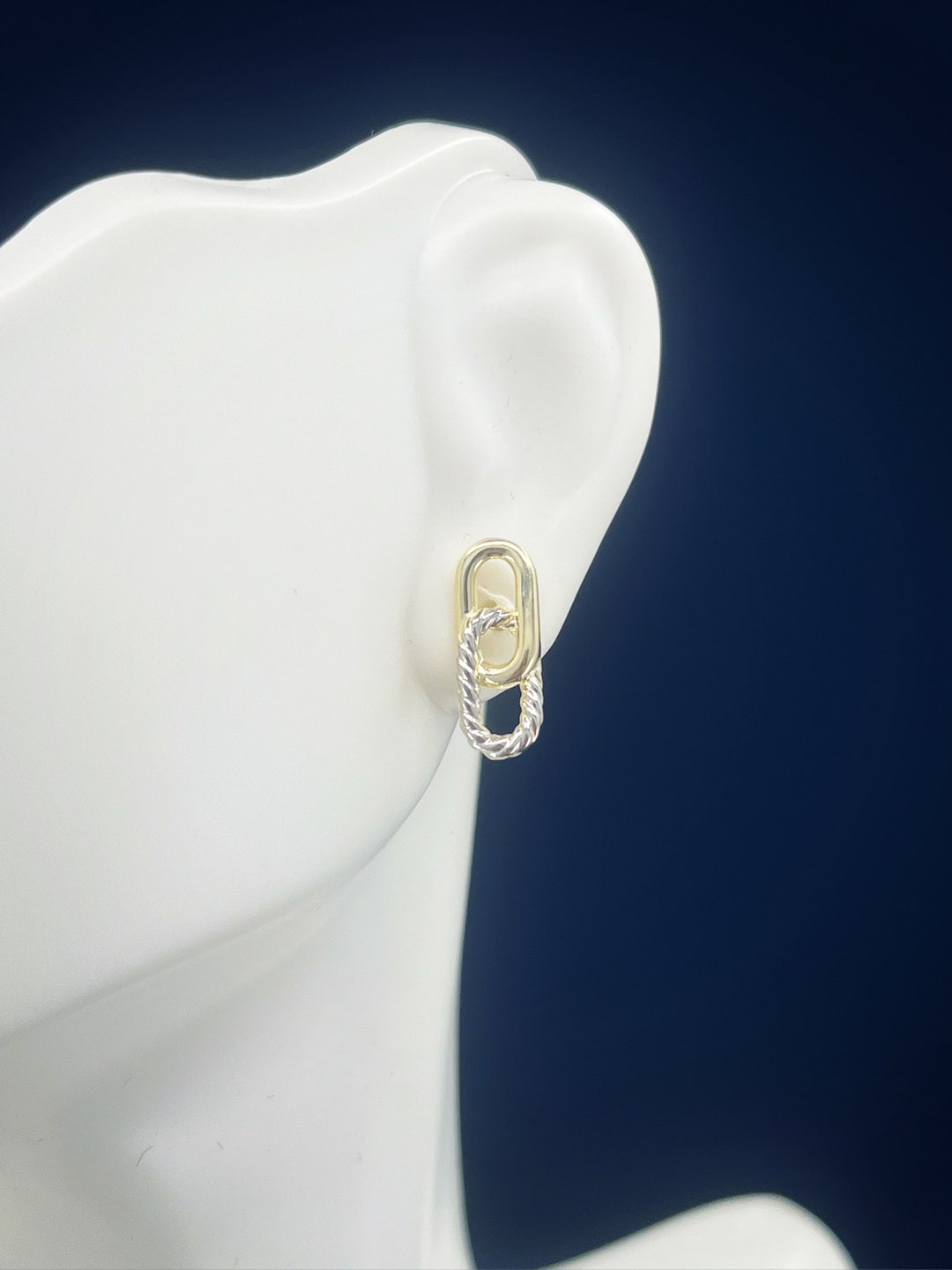 14K 2-tone Retro Paperclip Link Chain Stud Earrings With Push-back - Etsy