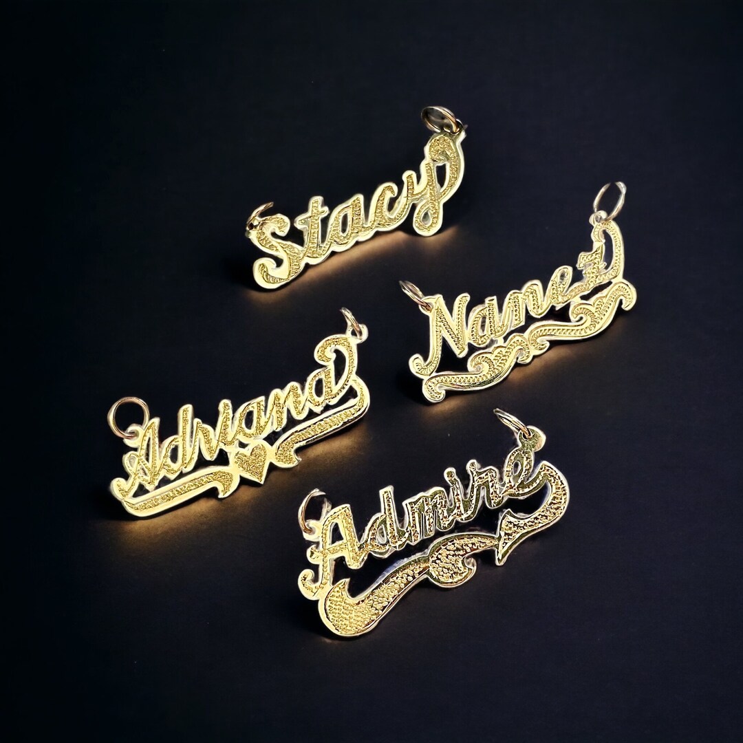 14K, 10K Solid Gold Personalized Custom Name Pendant With Diamond Cut ...