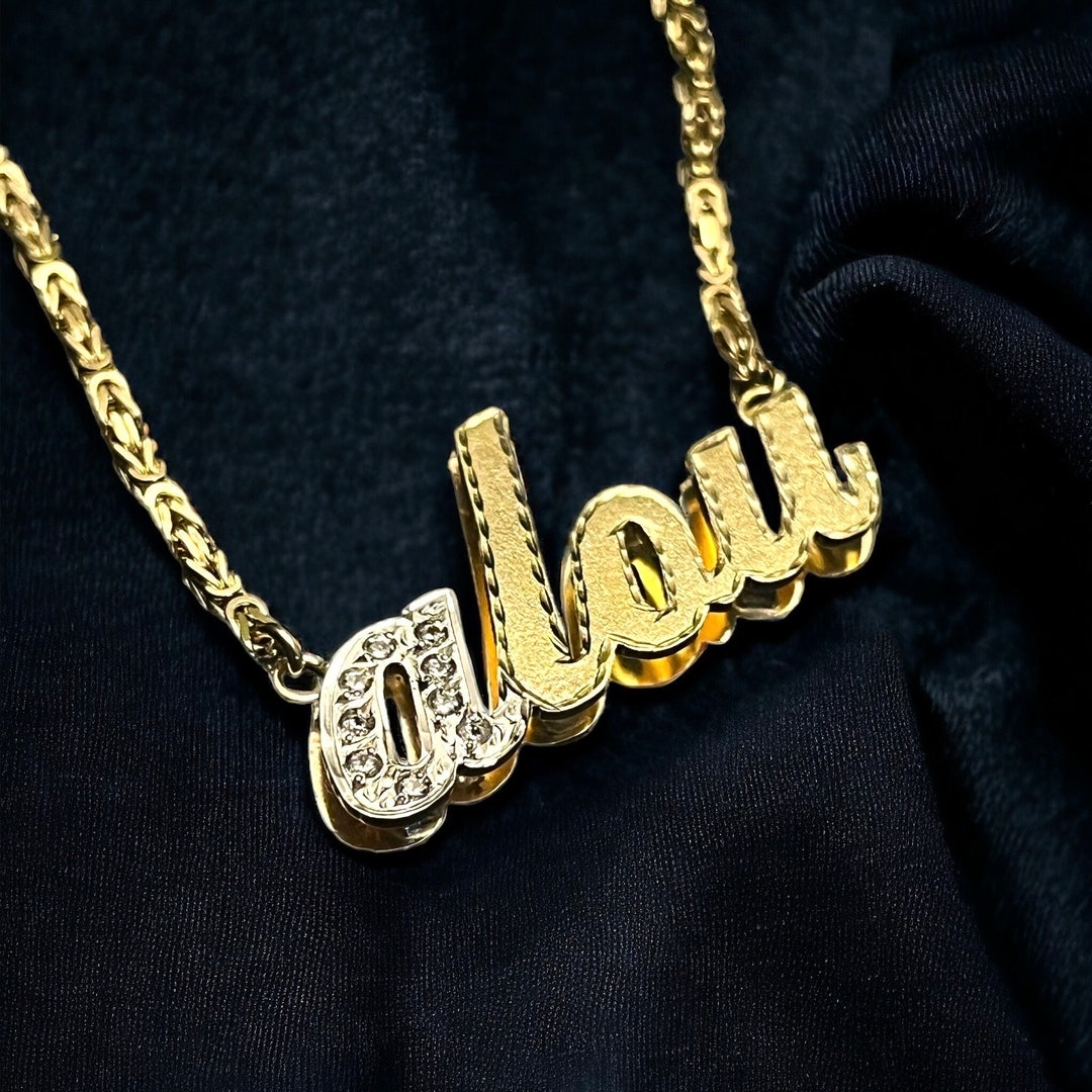 14K or 10K Solid Gold Diamonds Name Plate Personalized HANDMADE Custom ...