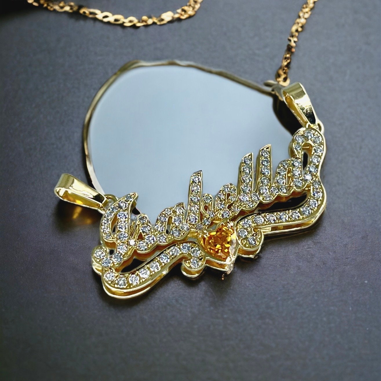 14K or 10K Solid Gold Diamonds Name Plate Personalized HANDMADE Custom ...