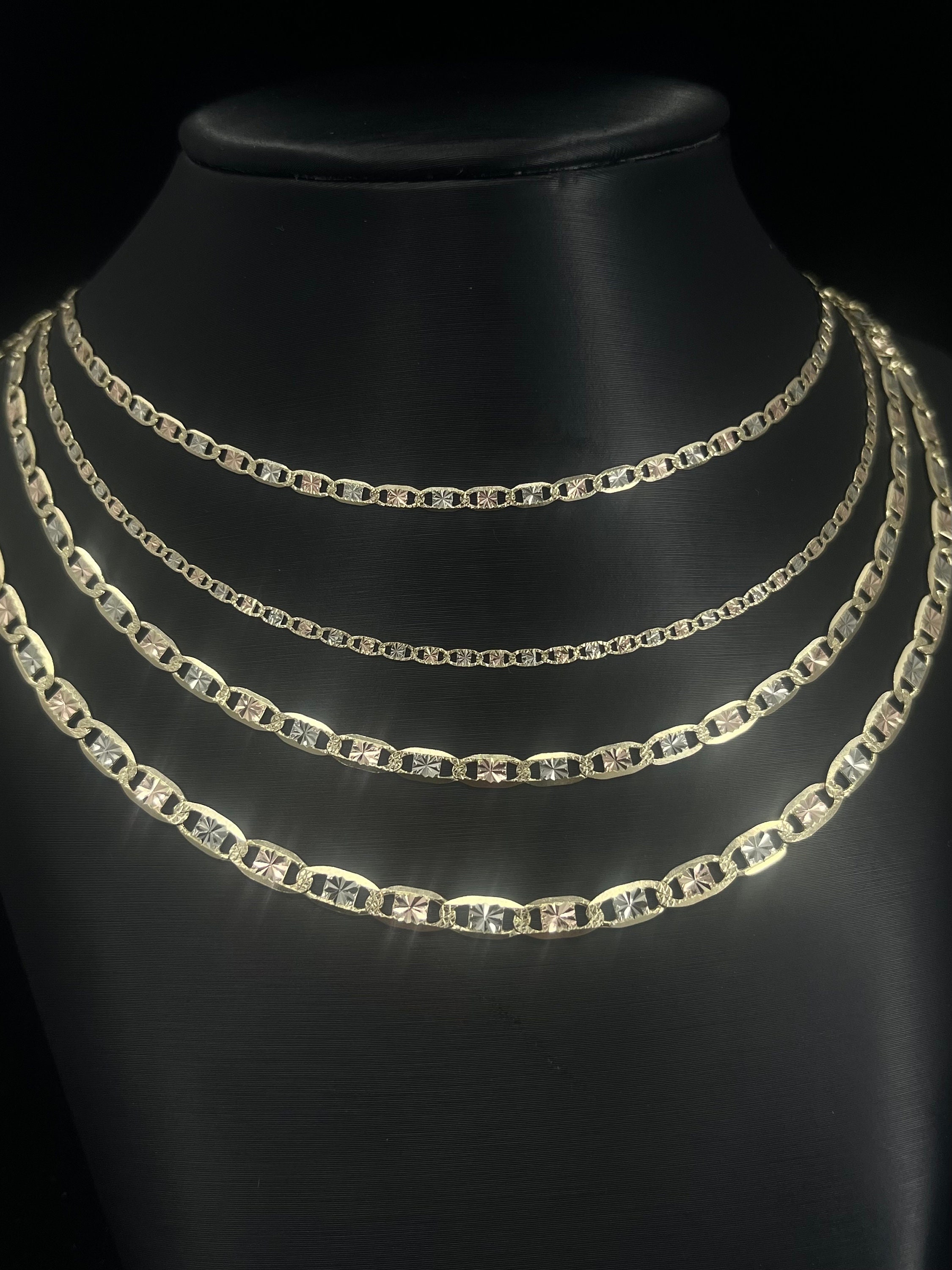 14K Fully Solid Yellow Gold Tri-color Star Valentino Chain, Strong ...