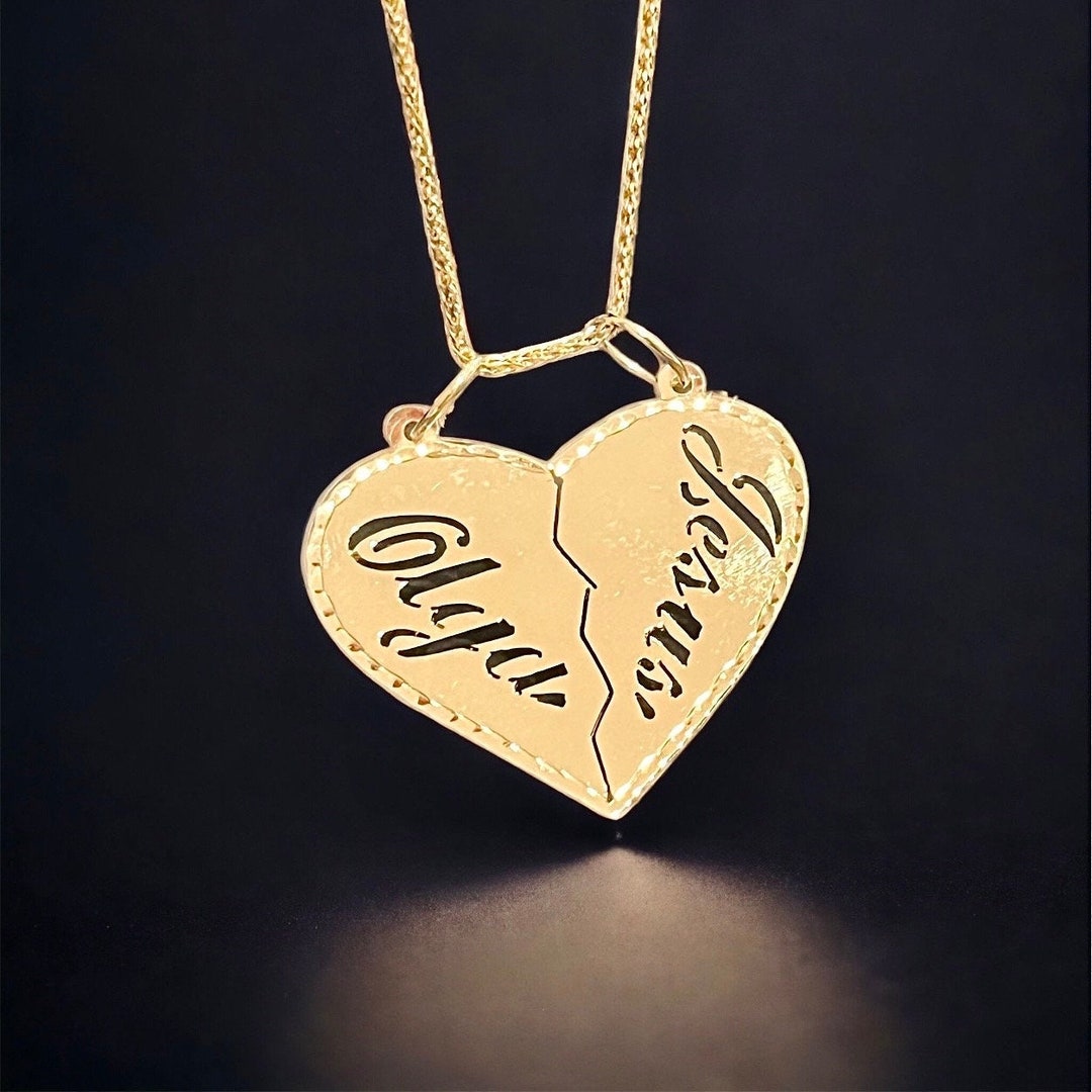 14K, 10K Solid Gold 2 Names Heart Shaped Pendant, Handmade Personalized ...