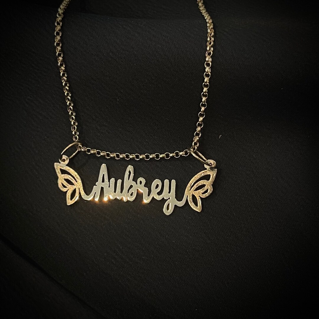14K 10K Solid Yellow White Gold Dainty Name Plate - Etsy