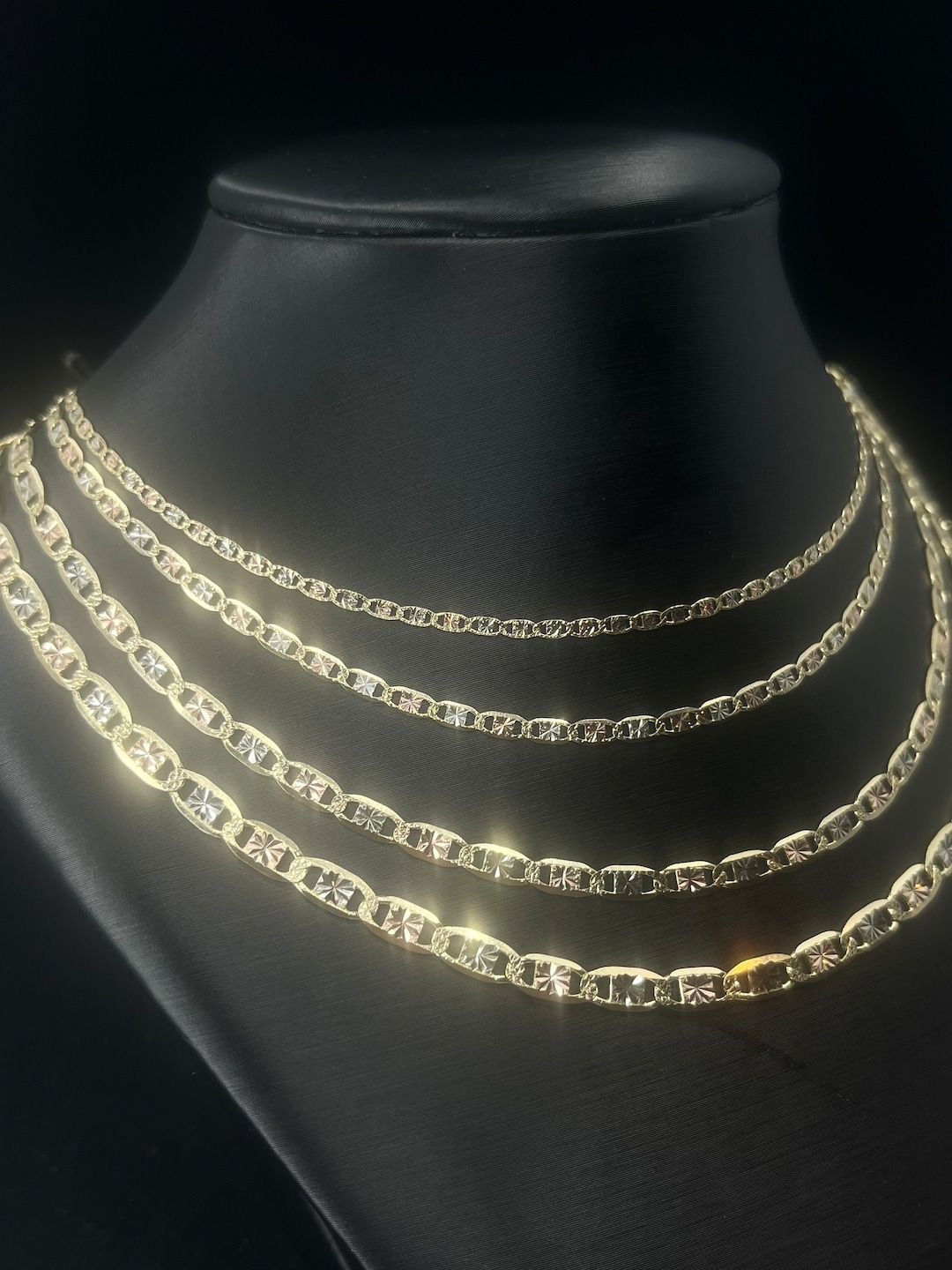 14K Fully Solid Yellow Gold Tri-color Star Valentino Chain, Strong ...