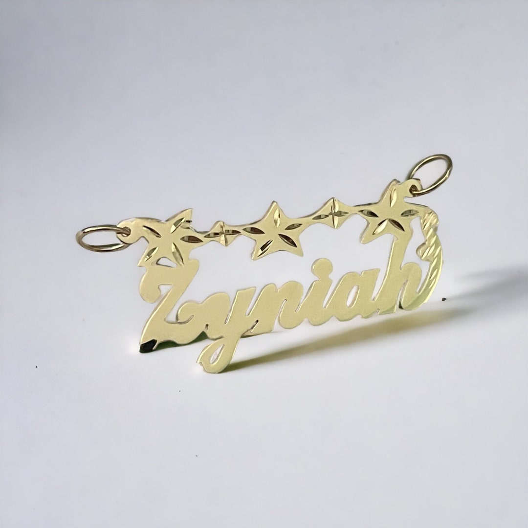 14K Solid Yellow, White Gold Name Plate Personalized HANDMADE Charm ...