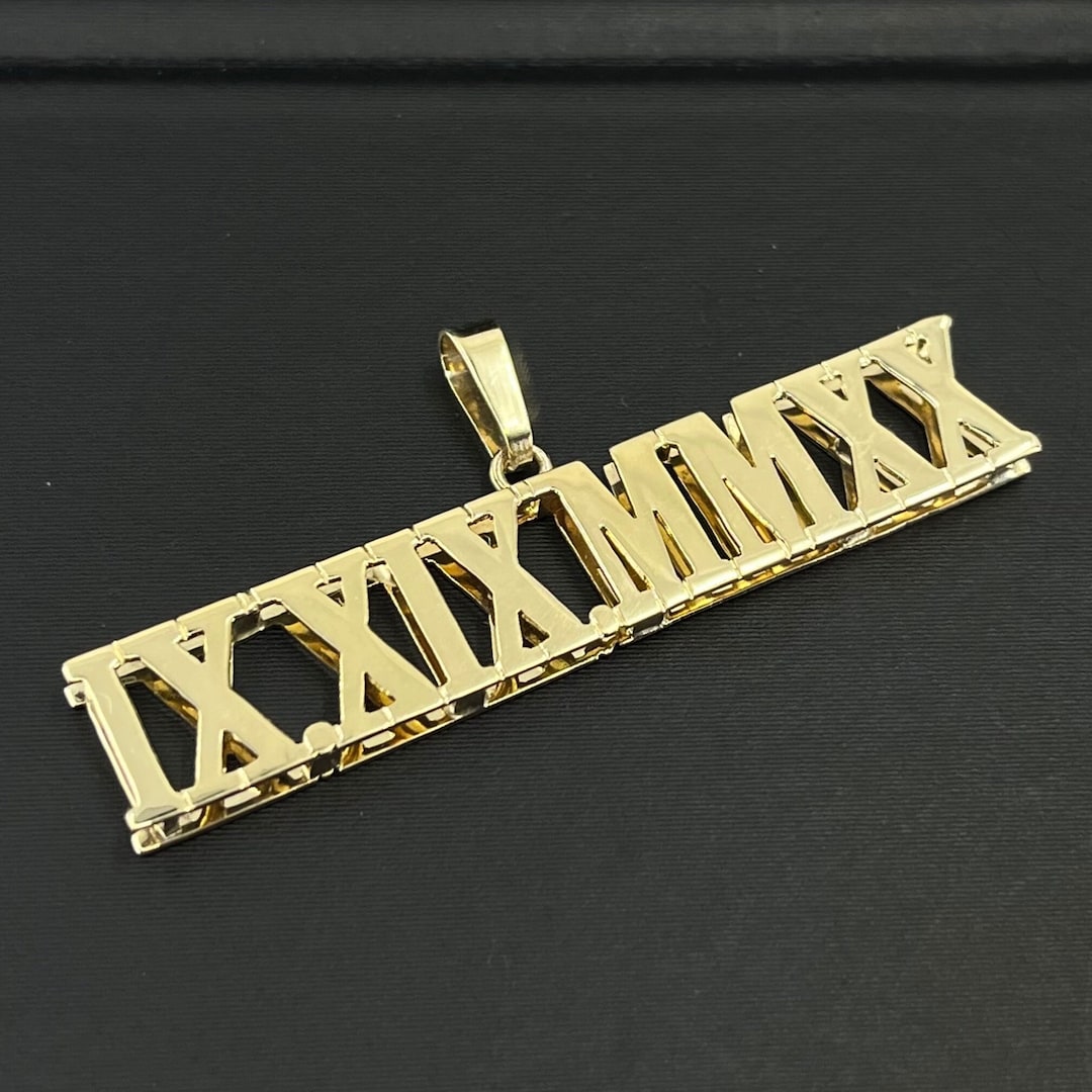 14K, 10K Solid Gold Double-plate Roman Number Pendant | Personalized ...