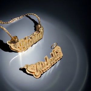 14K or 10K Solid Gold Double Plated Name Plate, 3D Name Pendant , Pop ...