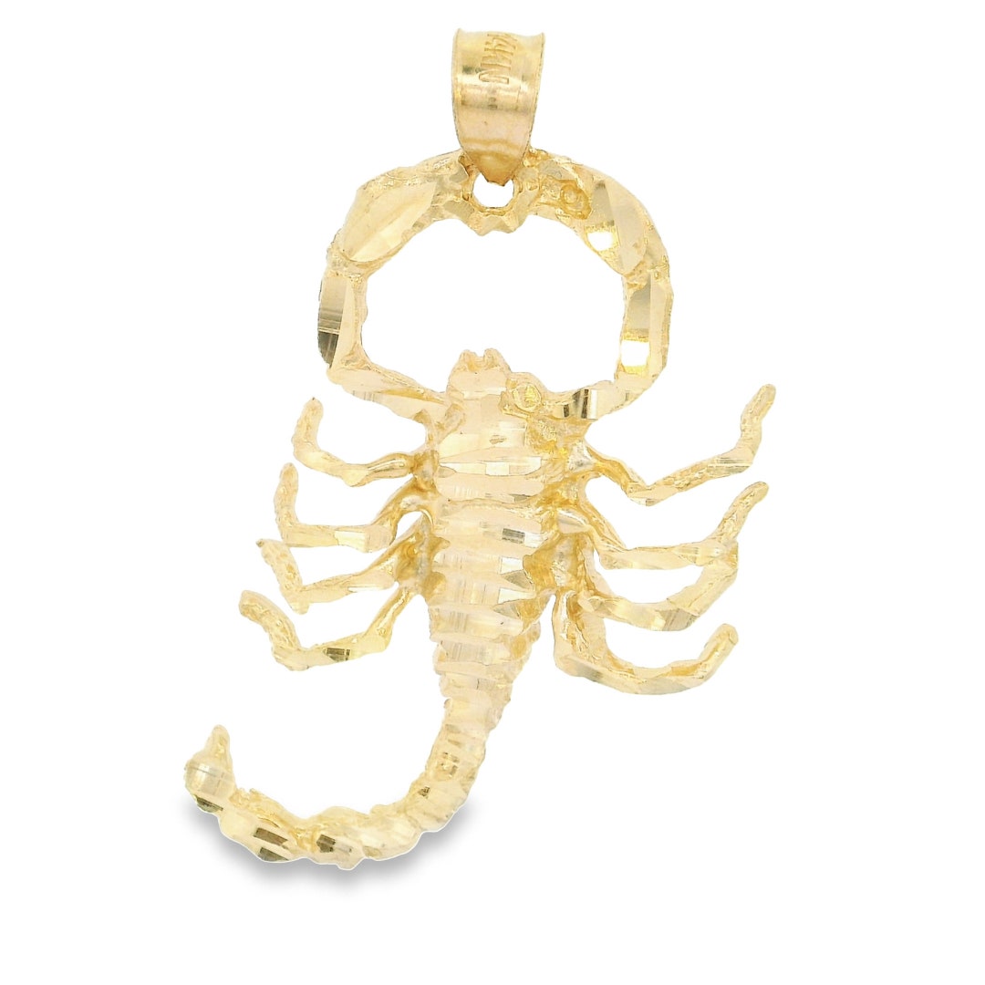 14K Solid Yellow Gold Detailed Scorpion Pendant With Diamond Cuts ...