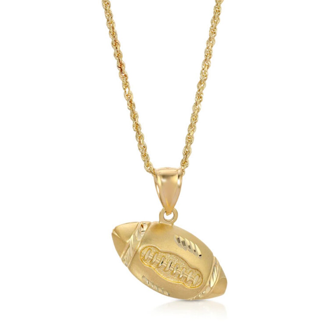 Football Necklace 10K Solid Gold Football Pendant Diamond Illusion ...